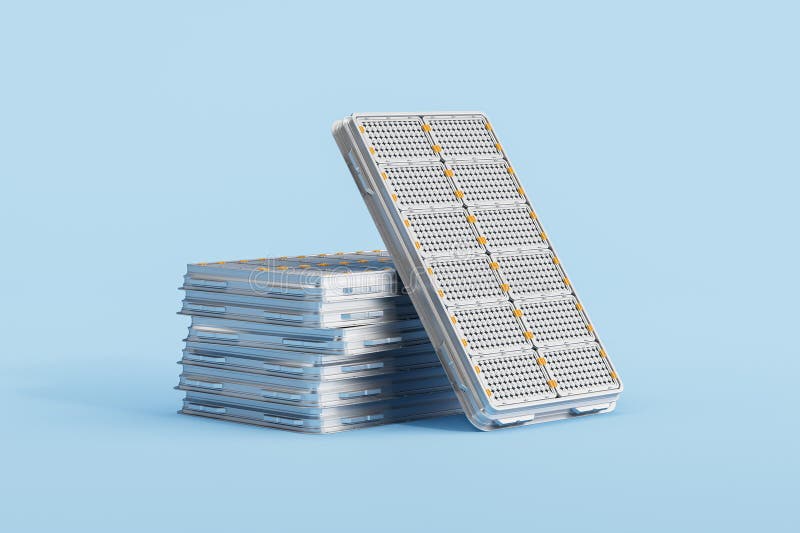 Stack of Electric Lithium Ion Batteries on Blue Background, Automobile ...