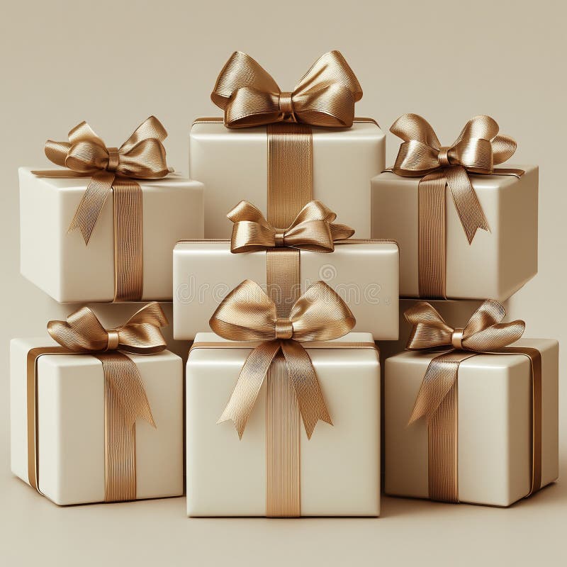 Stack of Elegant Cream Gift Boxes with Gold Ribbons Stock Illustration ...