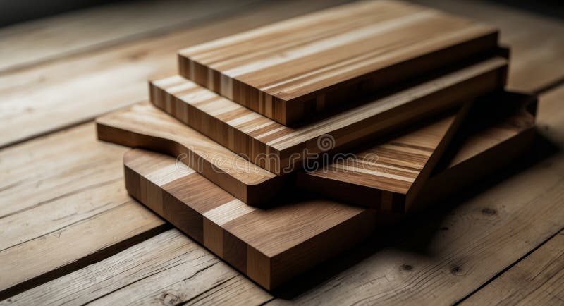 Stack of Elegant Wooden Cutting Boards on Rustic Wooden Table, Kitchen ...