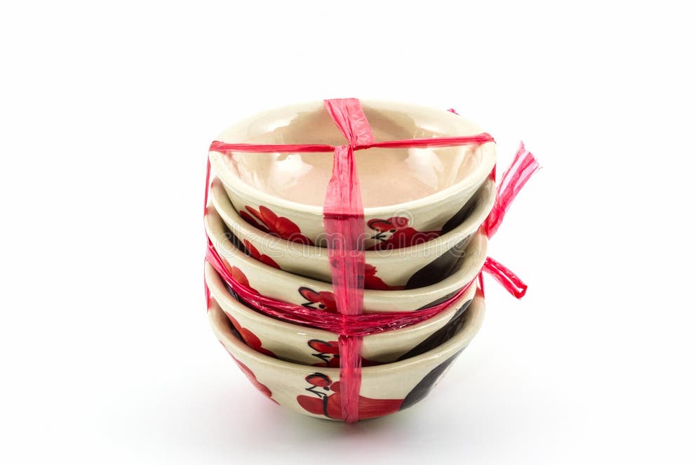 Stack of Empty Bowl Overturn for Sale Tied with String. Stock Image ...