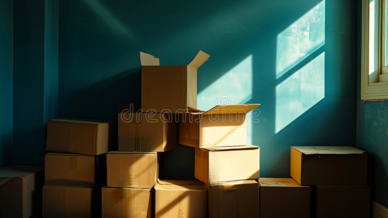 A Stack of Empty Cardboard Boxes and Packing Tape in the Corner of an ...