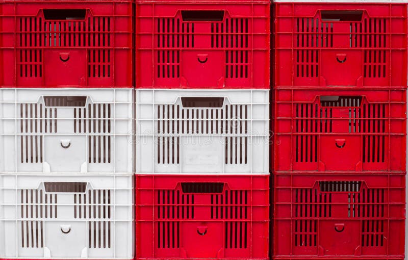Stack of Empty Red and White Plastic Boxes for Goods, Textured Stock ...