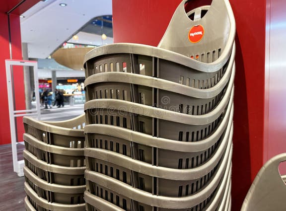 Stack of Empty Shopping Baskets in a Modern Retail Environment ...