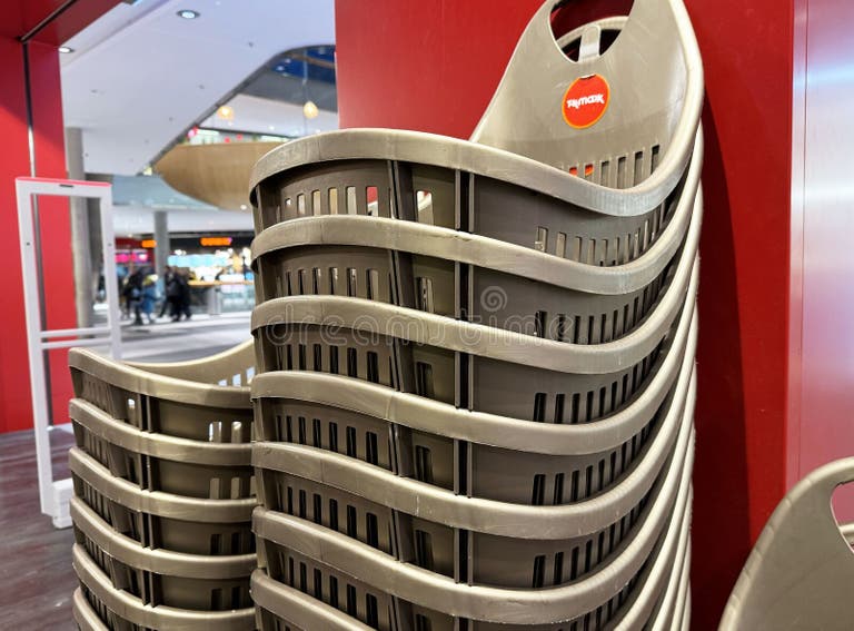 Stack of Empty Shopping Baskets in a Modern Retail Environment ...