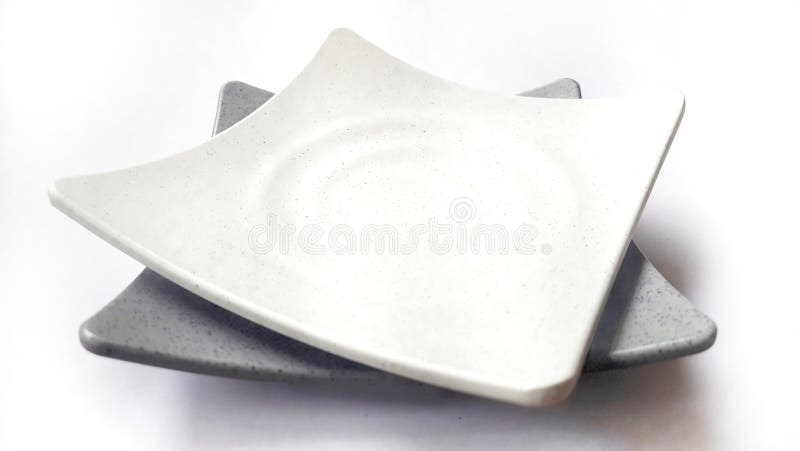 Stack of Empty Square White and Grey Plates with Ceramic Melamin Stock ...