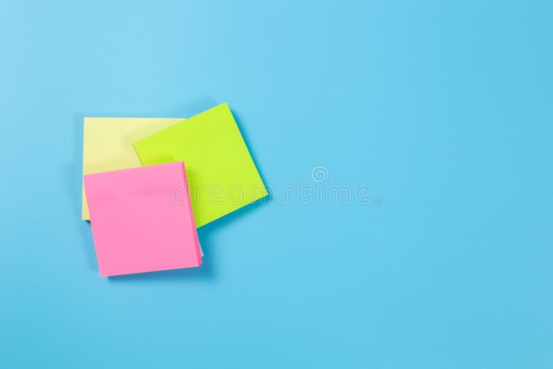 Stack Empty Sticky Post Note Paper Sheet on Blue Background Stock Image ...