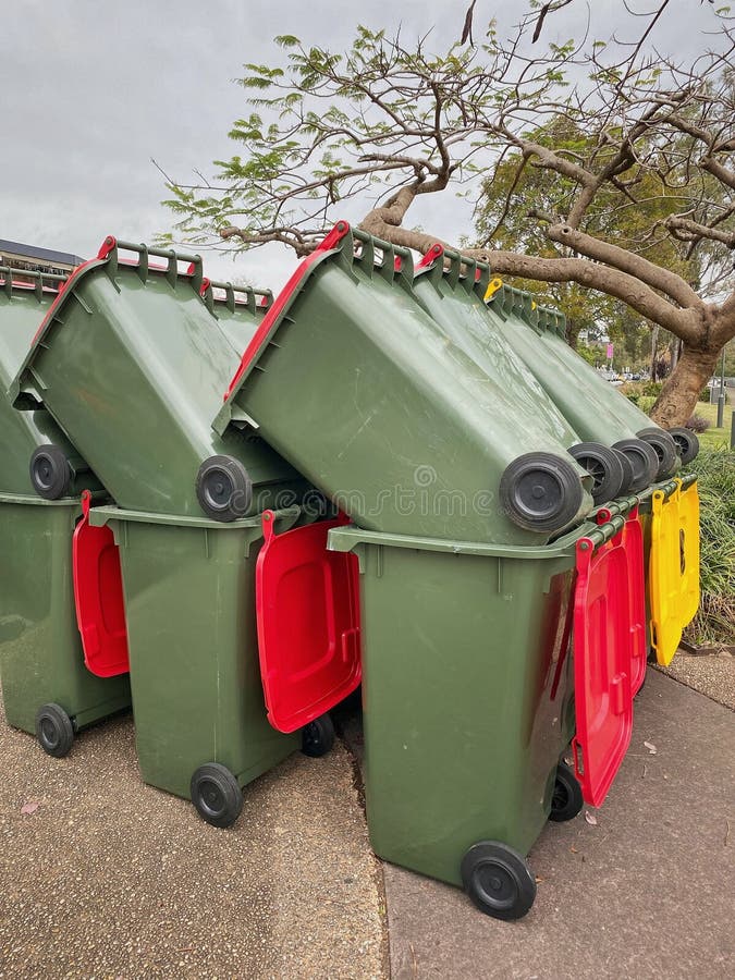 Stack of empty trash bins stock photo. Image of plastic - 288038656