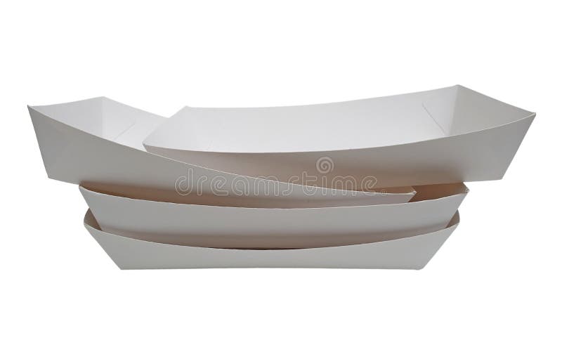 Stack of Empty White Paper Food Tray Front View Isolated on White Stock ...