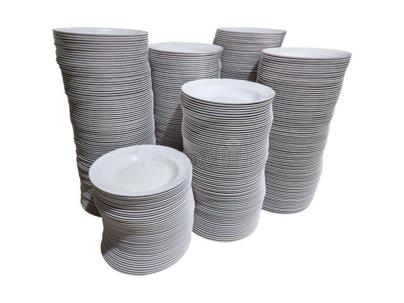 Stack of Empty White Plates Isolated on White Background. Stock Photo ...