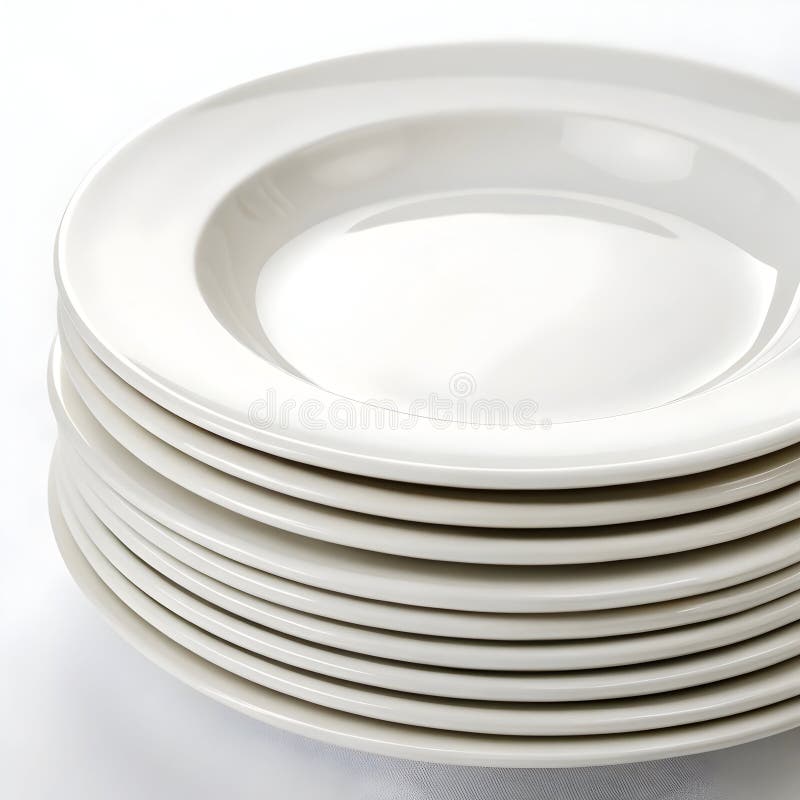 Stack of Empty White Plates Isolated on White Background Stock ...