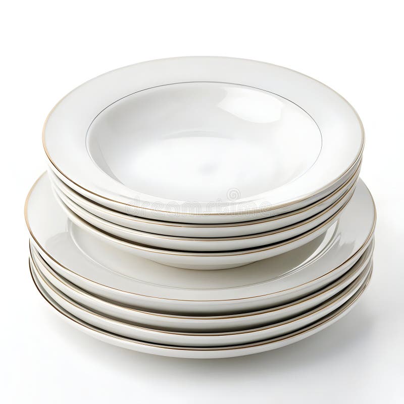 Stack of Empty White Plates Isolated on White Background Stock ...