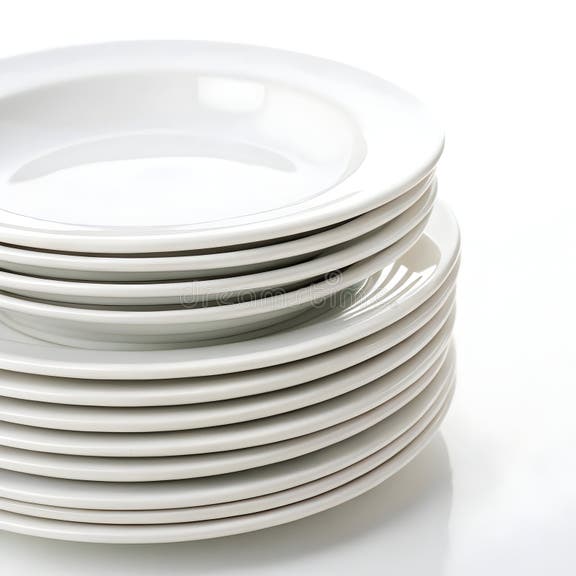Stack of Empty White Plates Isolated on White Background Stock ...