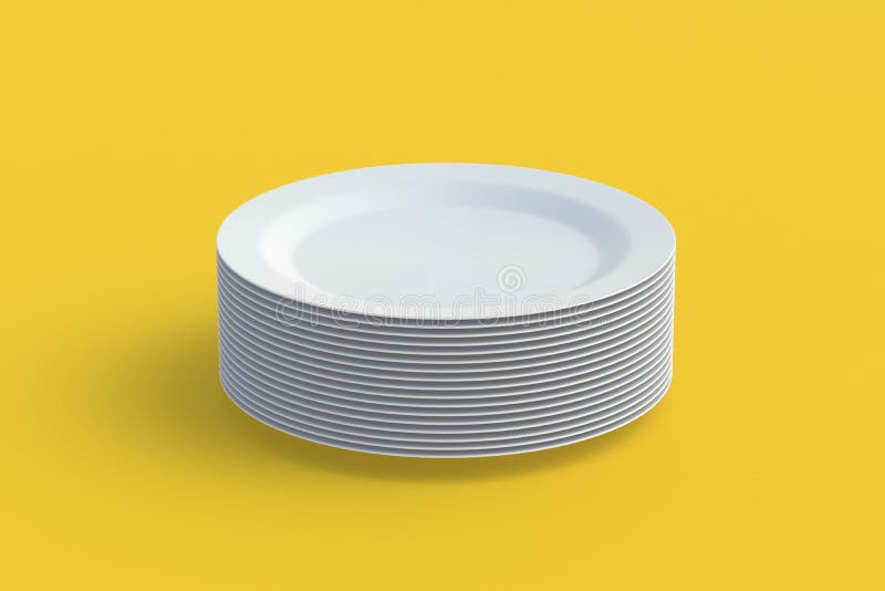 Stack of Empty White Plates on Yellow Background Stock Illustration ...