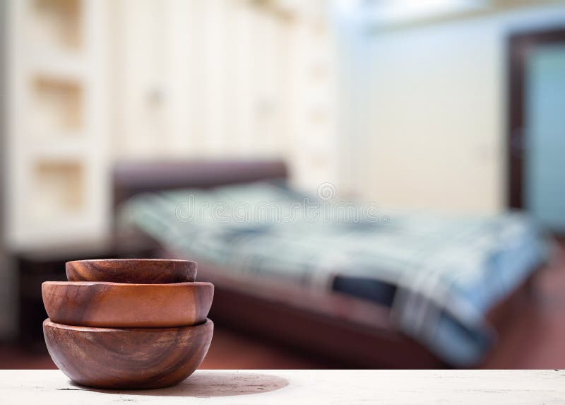 Stack of Empty Wooden Bowls on Table Stock Photo - Image of brown, desk ...
