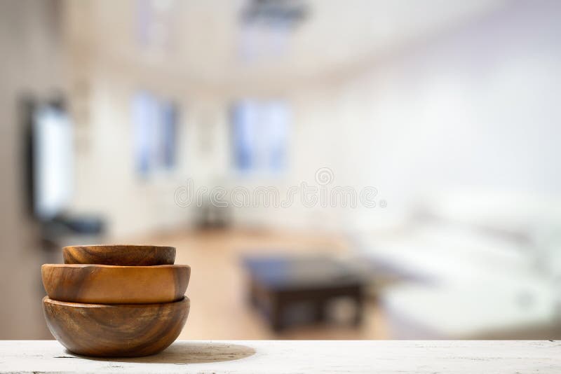 Stack of Empty Wooden Bowls on Table Stock Photo - Image of empty ...