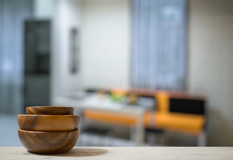 Stack of Empty Wooden Bowls on Table Stock Image - Image of dish ...