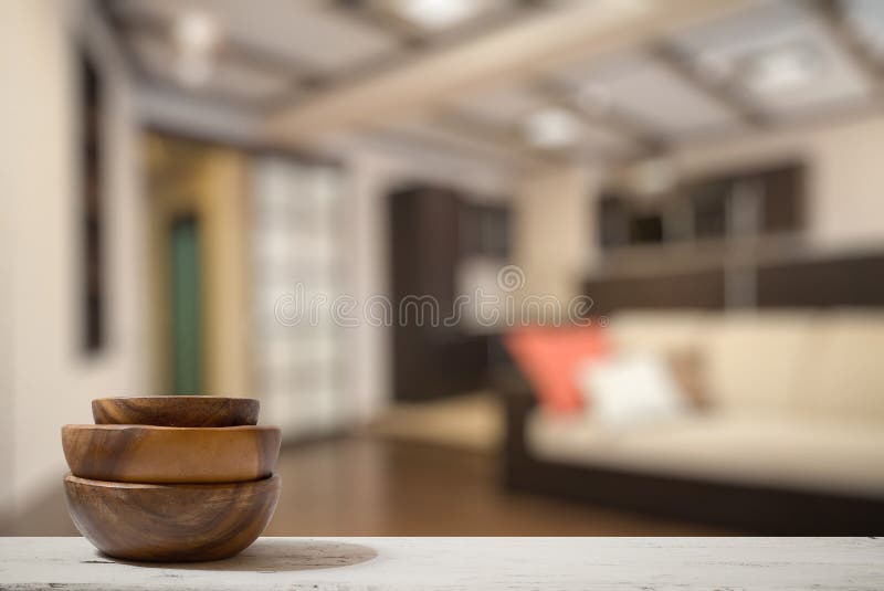 Stack of Empty Wooden Bowls on Table Stock Photo - Image of empty ...