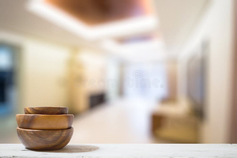 Stack of Empty Wooden Bowls on Table Stock Image - Image of bowl ...