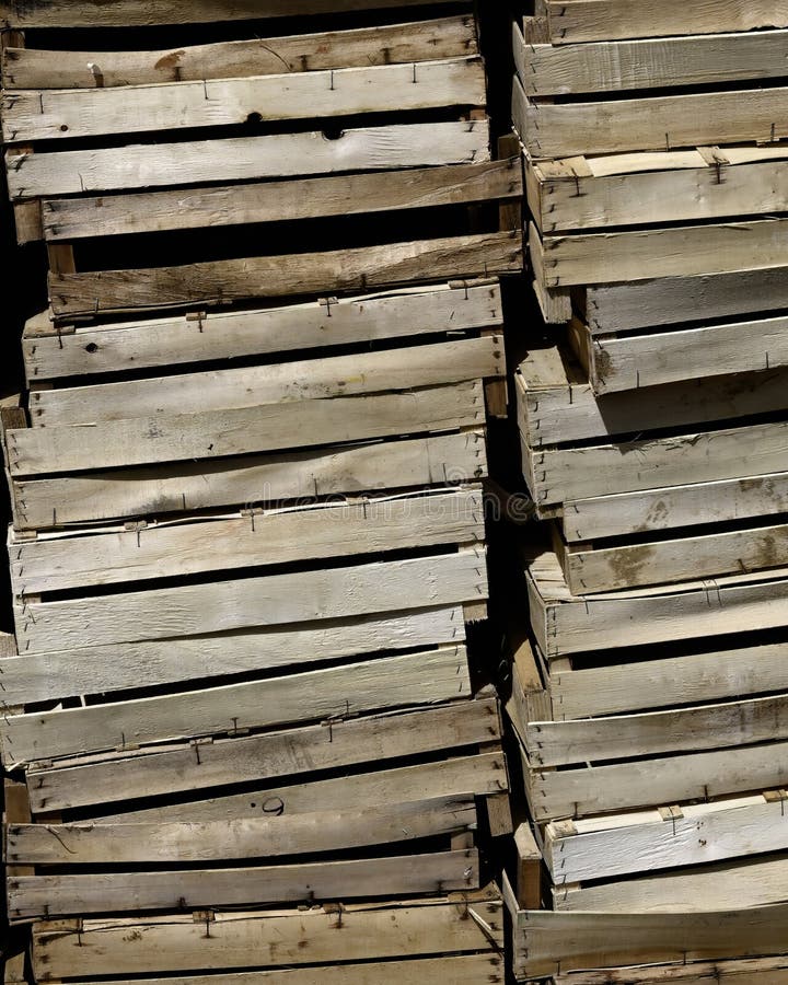 Stack of Empty Wooden Fruit and Vegetable Boxes at a Food Market Stock ...