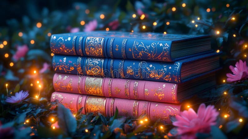 Stack of Enchanted Books in Magical Garden Generative AI Stock ...