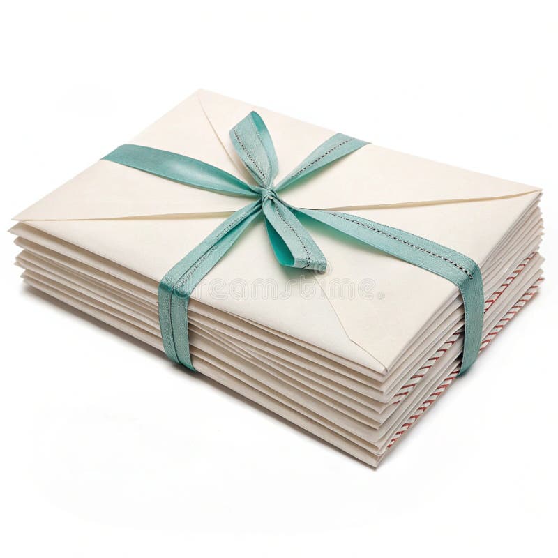 Stack of Envelopes with Ribbon Isolated on White Background Stock ...