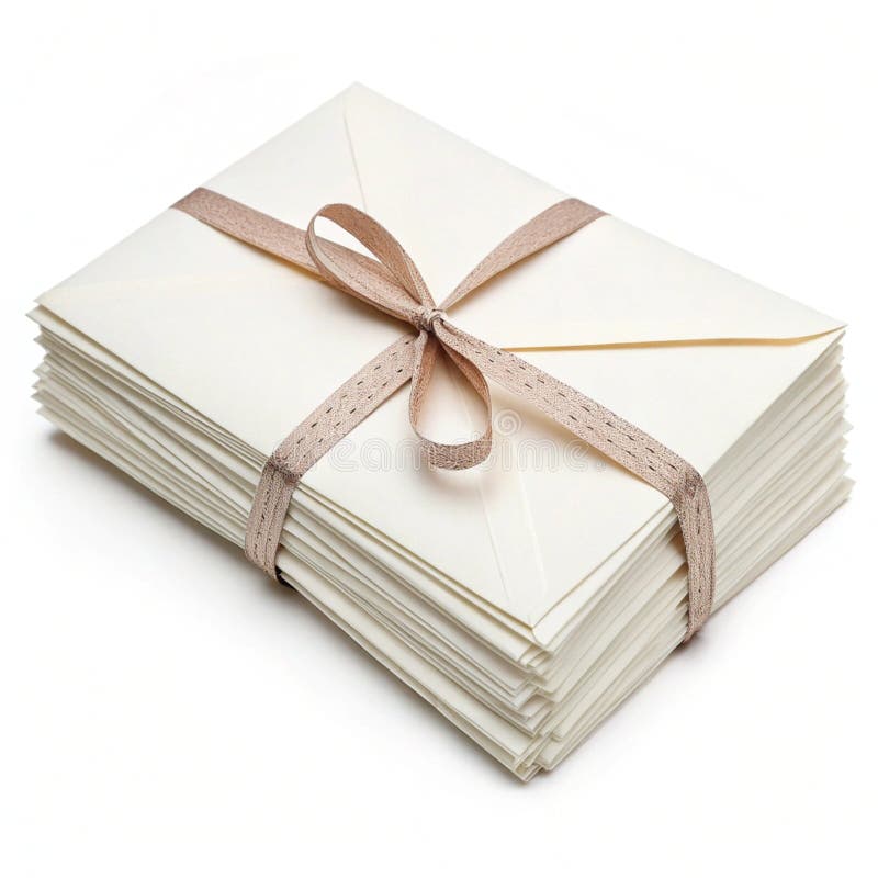 Stack of Envelopes with Ribbon Isolated on White Background Stock ...