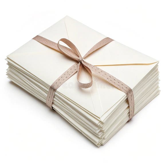 Stack of Envelopes with Ribbon Isolated on White Background Stock ...