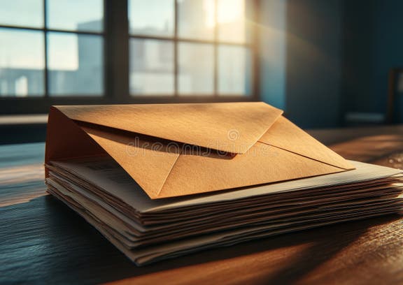 A Stack of Envelopes Set Against an Architectural Background Represents ...