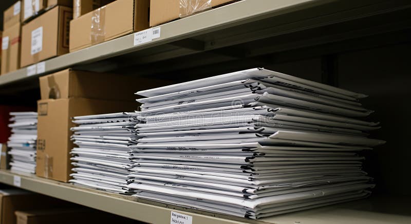 Stack of Envelopes on Shelf with Cardboard Boxes for Order Fulfillment ...