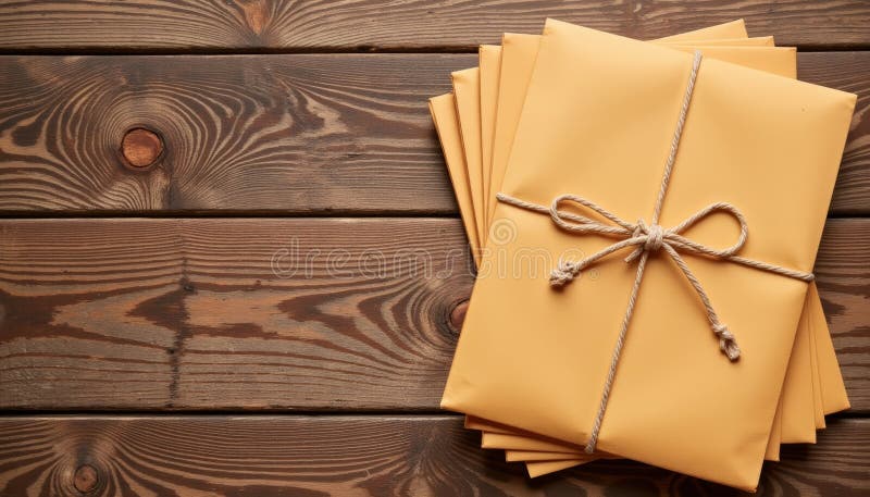 Stack of Envelopes on Wooden Table, Vintage Mockup Concept Stock Photo ...