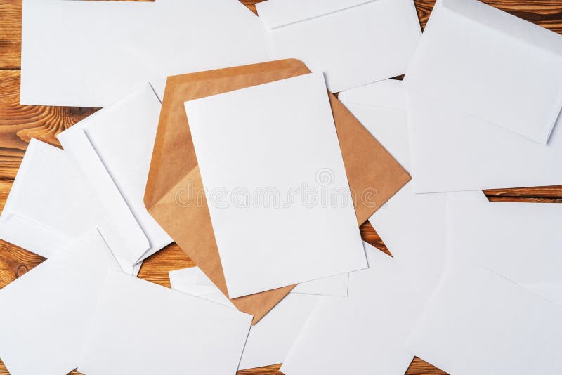 Stack of Envelopes on Working Desk Top View. Business Mail Stock Image ...