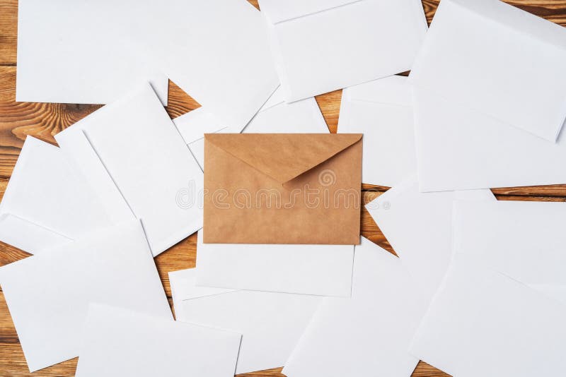 Stack of Envelopes on Working Desk Top View. Business Mail Stock Image ...