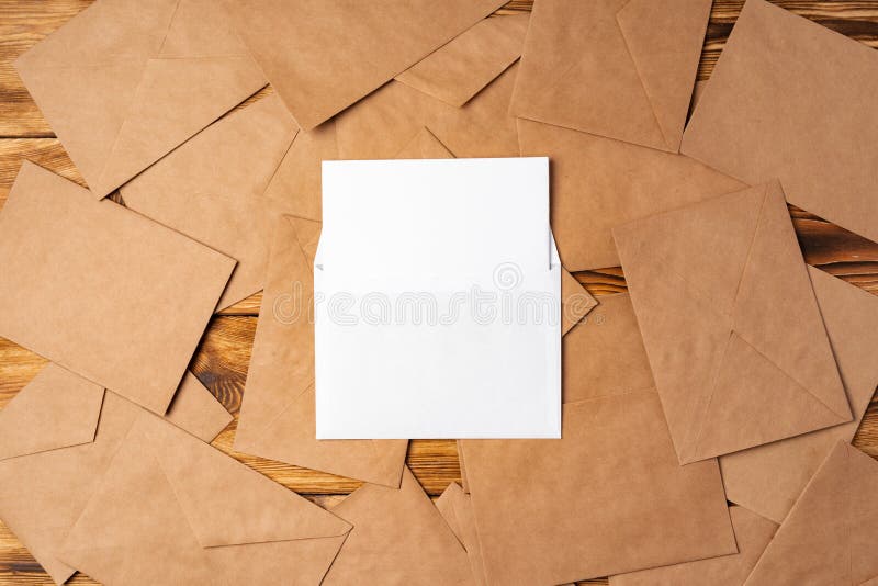 Stack of Envelopes on Working Desk Top View. Business Mail Stock Image ...
