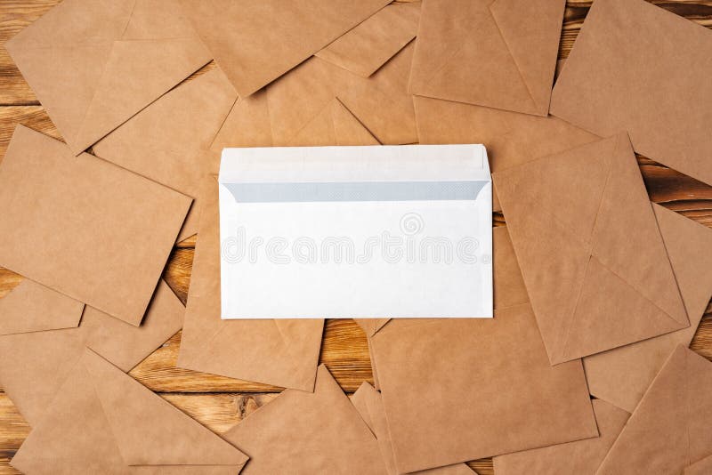 Stack of Envelopes on Working Desk Top View. Business Mail Stock Photo ...