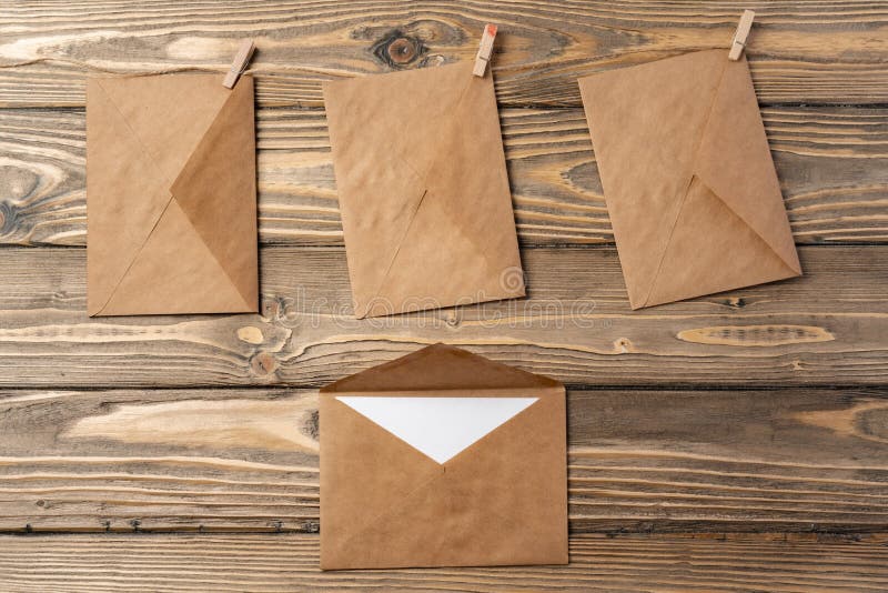 Stack of Envelopes on Working Desk Top View. Business Mail Stock Photo ...