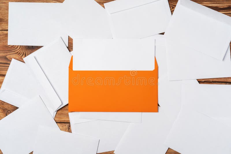 Stack of Envelopes on Working Desk Top View. Business Mail Stock Photo ...