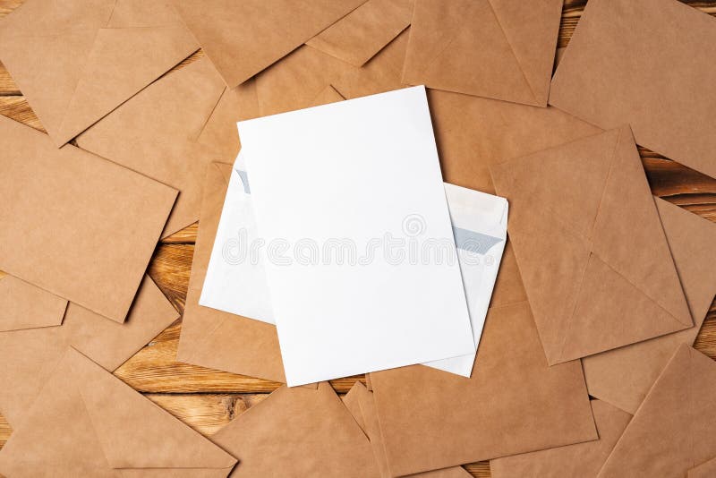Stack of Envelopes on Working Desk Top View. Business Mail Stock Photo ...