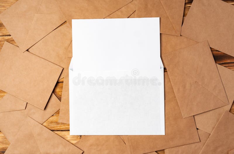 Stack of Envelopes on Working Desk Top View. Business Mail Stock Image ...