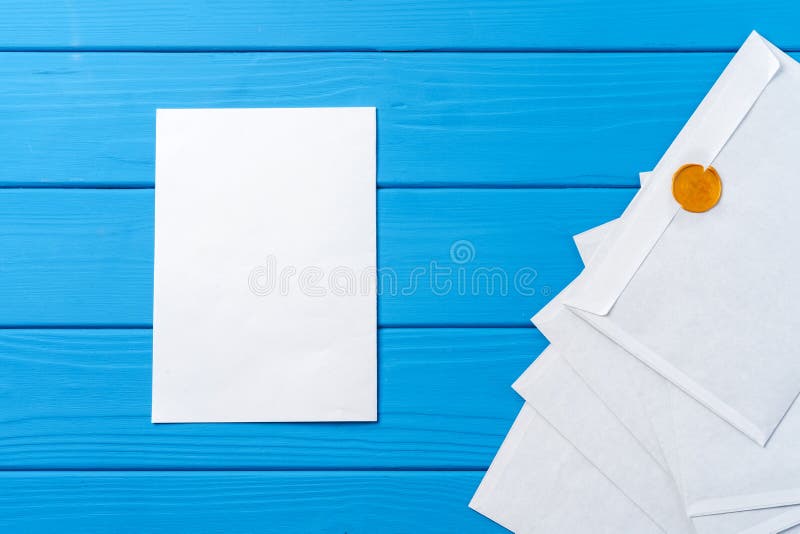 Stack of Envelopes on Working Desk Top View. Business Mail Stock Photo ...
