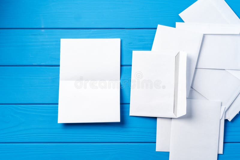 Stack of Envelopes on Working Desk Top View. Business Mail Stock Image ...