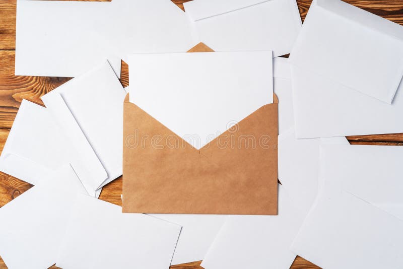Stack of Envelopes on Working Desk Top View. Business Mail Stock Photo ...