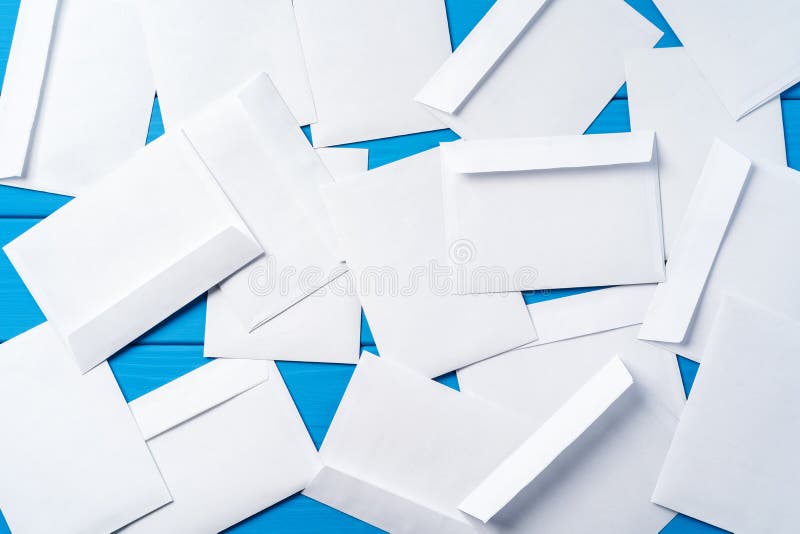 Stack of Envelopes on Working Desk Top View. Business Mail Stock Photo ...