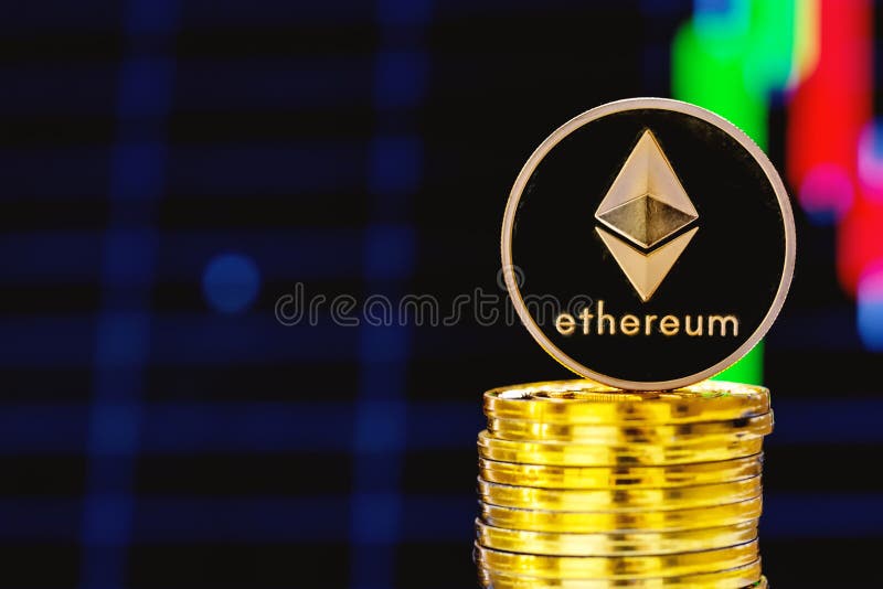 Stack of Ether Coins with a Price Chart Stock Photo - Image of ...