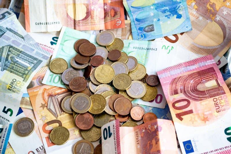 Stack of Euro Banknotes and Coins Stock Image - Image of funds, payment ...