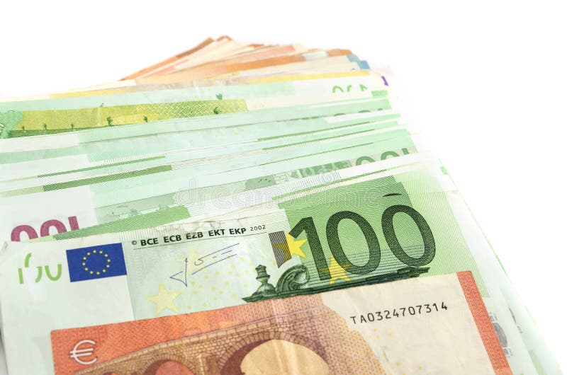Stack of Euro Banknotes on a White Background. Stock Image - Image of ...
