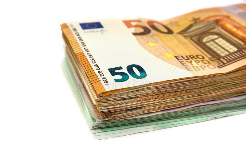 Stack of Euro Banknotes on a White Background. Stock Photo - Image of ...