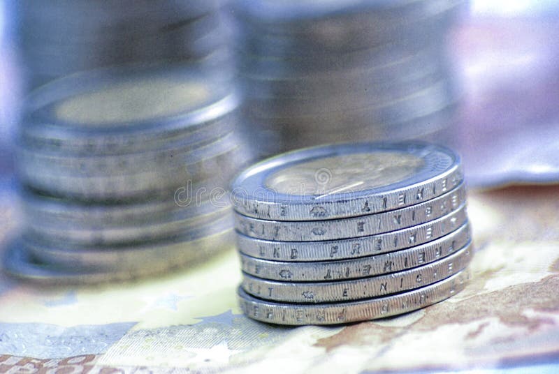 Stack of Euro Coins on Banknotes Stock Photo - Image of crisis, cash ...