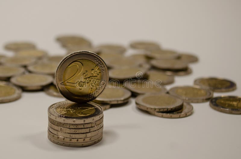 Stack of 2 Euro Coins Close Up Stock Image - Image of coin, gold: 197819743