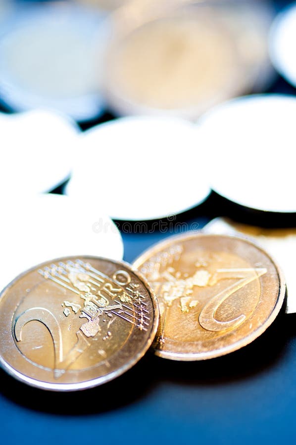 Stack of 2 Euro coins stock image. Image of save, metal - 57966265