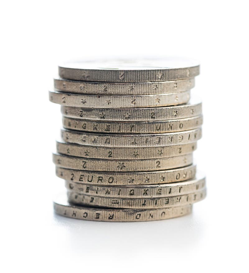 Stack of Euro Coins Isolated on White Background Stock Photo - Image of ...